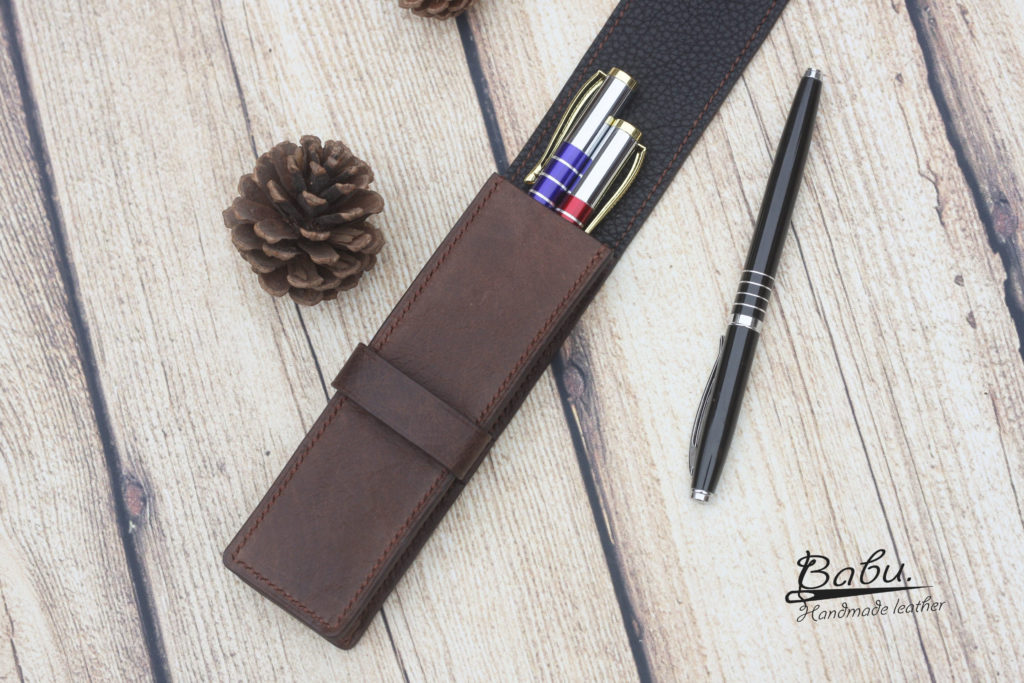 Dark Brown Cow Leather pen holder, Handmade Tuscany leather pen pouch ...