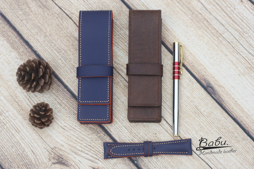 Dark Brown Cow Leather pen holder, Handmade Tuscany leather pen pouch ...
