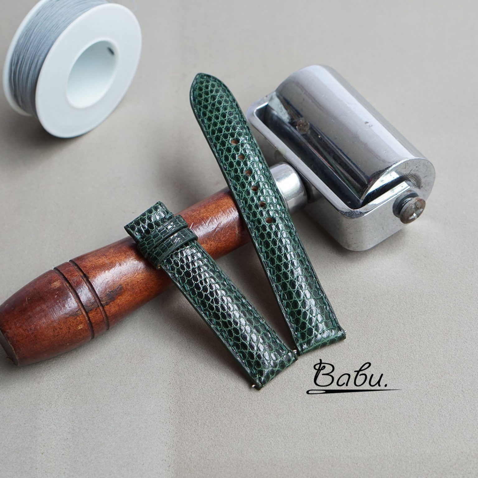 Moss Green Lizard watch band, Quick release leather watch strap SW233