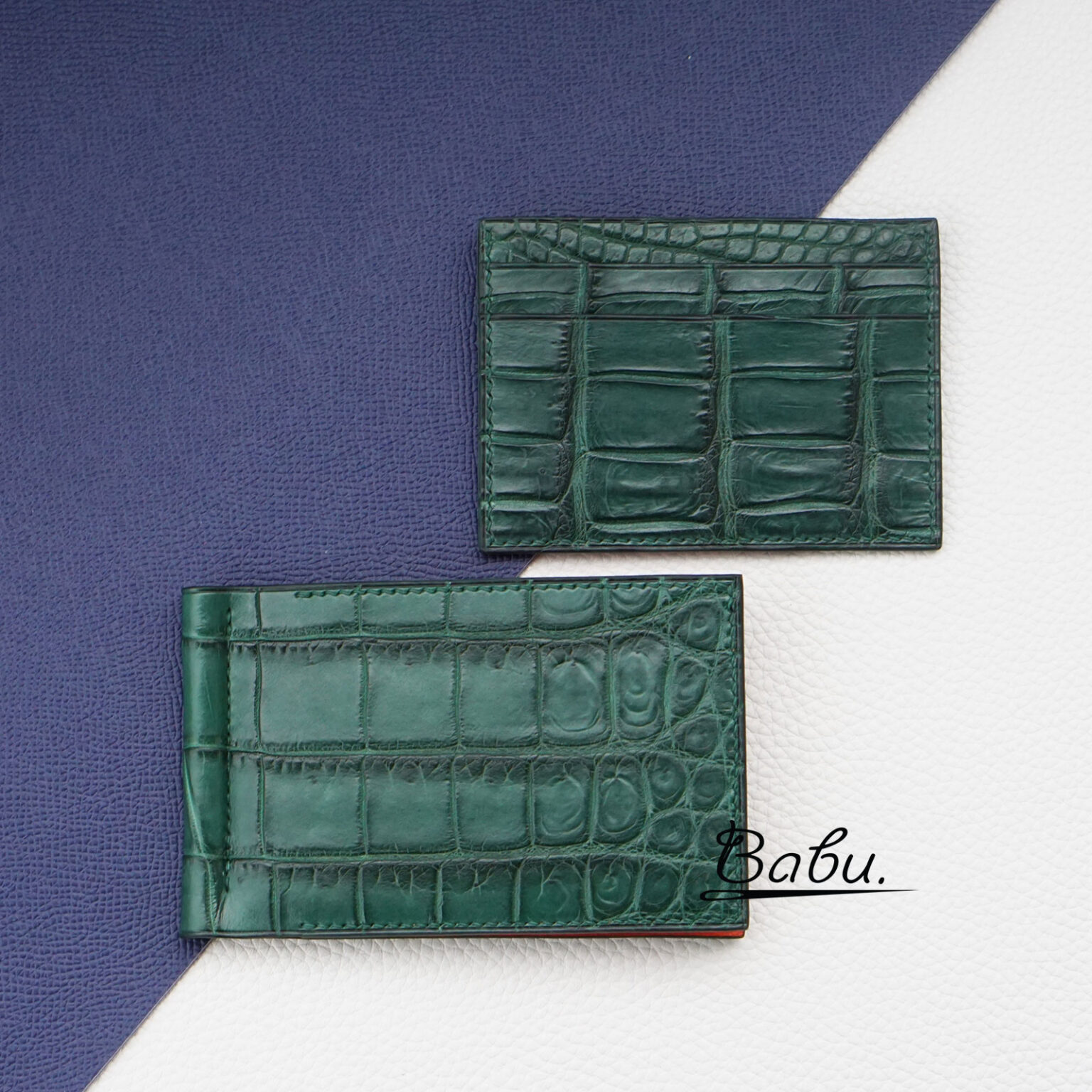 Genuine Crocodile money clip, Green Crocodile leather wallet WL320